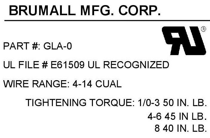 Brumall UL & CSA wire range & tightening torque labels